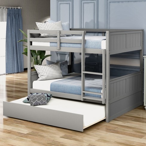 Full Over Full Bunk Bed With Twin Size Trundle Gray-modernluxe : Target