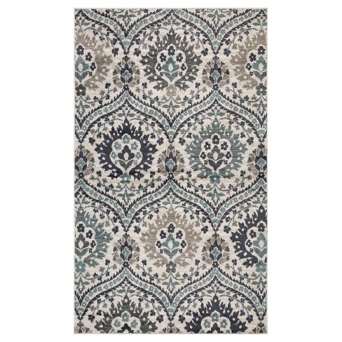 Distressed Abstract Damask Indoor Area Rug Or Runner, 5'x8', Deep Royal ...