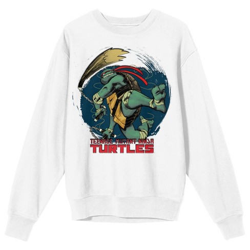 World Of Tmnt Raphael Holding Weapon Crew Neck Long Sleeve White Adult ...