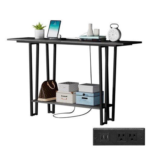 Vecelo 70.9 Inch Couch Side & Console Table With 2 Outlets, 2 Usb Ports ...
