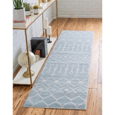 Unique Loom 2' 0 X 9' 10 Runner Moroccan Trellis Light Blue Runner Rug ...