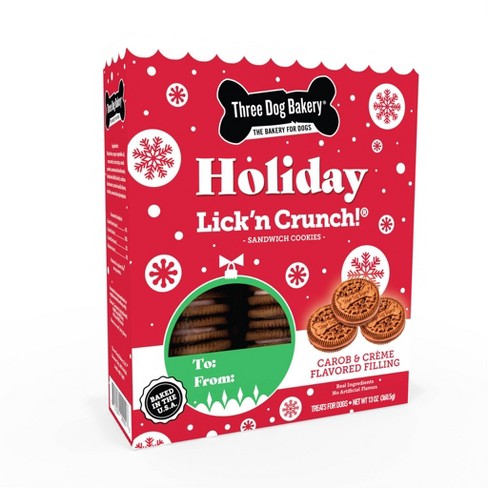 Three Dog Bakery Holiday Carob With Red Creme Lick'n Crunch Cookie Dog ...