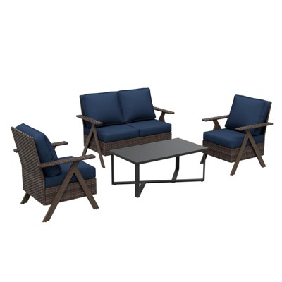EAGLE PEAK Wicker 4 Piece Outdoor Furniture Sets, Weather Resistant ...