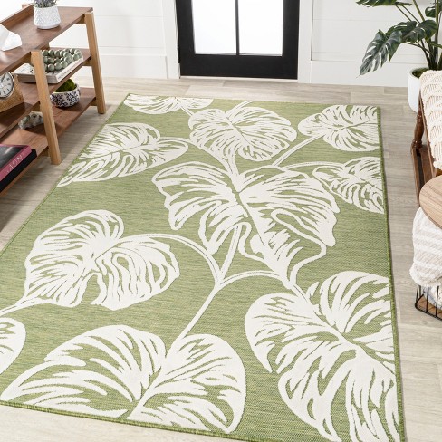 Jonathan Y Tobago High-low Two-tone Monstera Leaf Light Green/ivory 5 ...