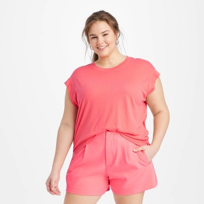 Women's Short Sleeve Extended Shoulder T-shirt - A New Day™ Coral 3x ...
