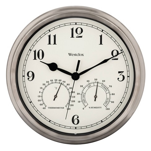 12" Indoor/outdoor Wall Clock With Weather Resistant Temperature ...