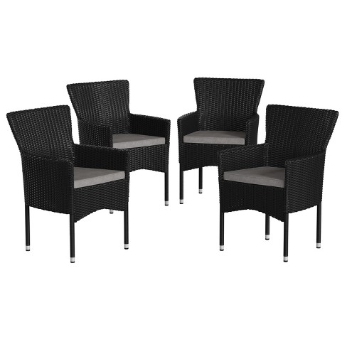 Flash Furniture Maxim Modern Black Wicker Patio Armchairs For Deck Or ...