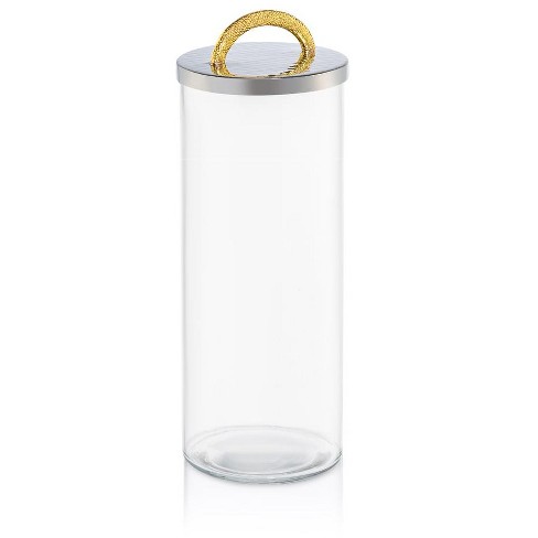 Classic Touch 6.5"h Glass Jar With Stainless Steel Lid With Gold Handle ...