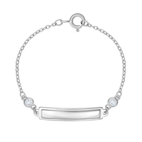 Baby Girls' Bezel Cz Tag Id Bracelet Sterling Silver - Clear - In ...