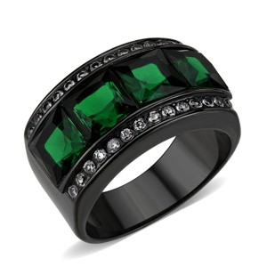 Slickblue IP Black Stainless Steel Ring with Emerald Synthetic Stone ...