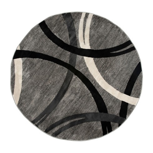 World Rug Gallery Contemporary Abstract Circles Design Gray 6'6" Round ...