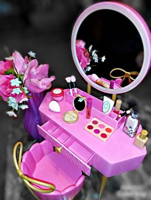 Our Generation Fabulous Fun Pink Vanity Table & Chair Dollhouse ...