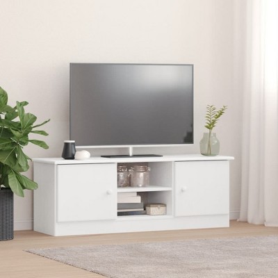 vidaXL TV Stand ALTA White 44.1 in.x13.8 in.x16.1 in. Solid Wood Pine ...
