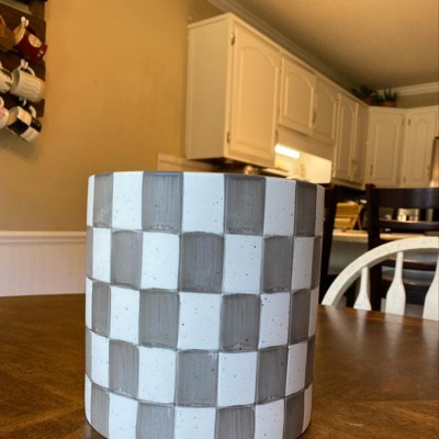 Checker Stoneware Indoor Outdoor Planter Pot Ivory 5.88"x5.88 ...