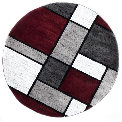 World Rug Gallery Contemporary Modern Boxed Color Block Red 6'6" Round ...