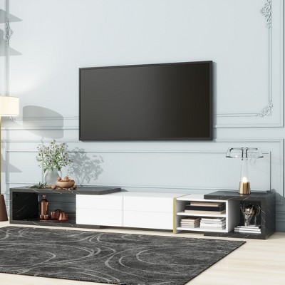 Famapy Black Extendable Tv Console Table Modern Tv Cabinet With Drawers ...