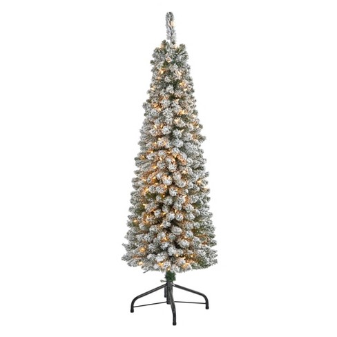 Nearly Natural 5’ Flocked Pencil Prelit Led Artificial Christmas Tree ...