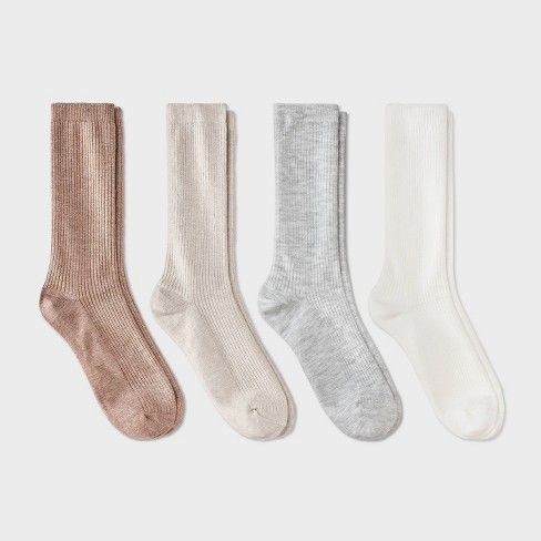 Women's Ultra Soft Everyday Rib-knit 4pk Crew Socks - Auden™ Tan/ivory ...