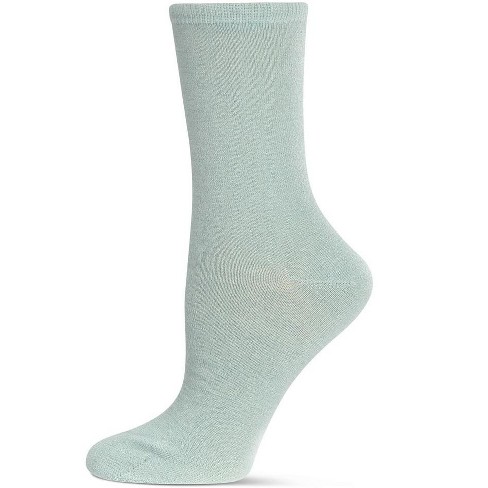 Memoi Women's Solid Soft Flat Knit Cashmere Blend Crew Sock Sage Green ...