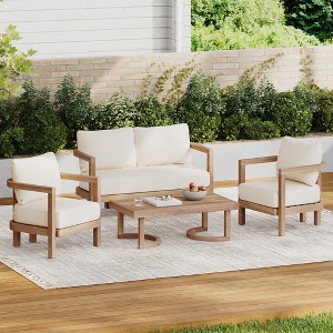 ModernLuxe 4pcs Outdoor Conversation Set with Soft Cushions, Acacia ...