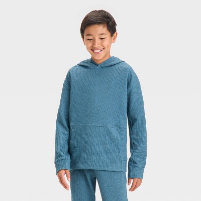 Boys' Pebble Textured Hoodie Sweatshirt - All In Motion™ Dark Teal Blue ...