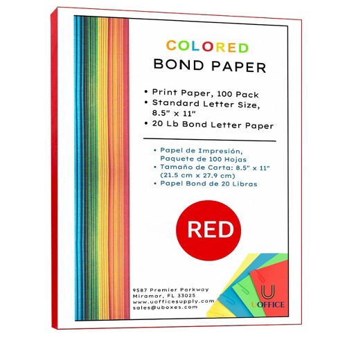 Uoffice Colored Bond Paper Bundle 8.5" X 11", 20lbs, 100 Pages, Red : Target