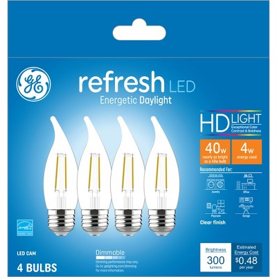 Ge 4pk 4w 40w Equivalent Relax Led Decorative Hd Light Bulbs Soft White ...