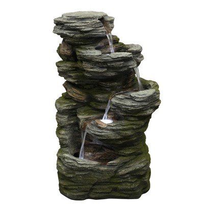 Northlight 24.25" Gray Lighted 5-tier Outdoor Garden Water Fountain ...