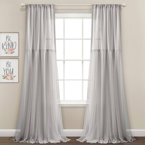 Set Of 2 (84"x40") Tulle Skirt Solid Window Curtain Panels Light Gray ...