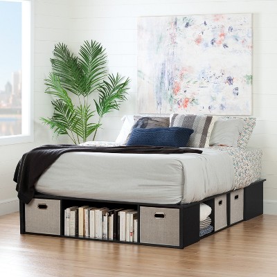 Homestock Flexible Platform Bed with Storage and Baskets Queen Black Oak