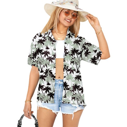La Leela Hawaiian Shirts Womens Casual Tops Summer Button Down Beach ...