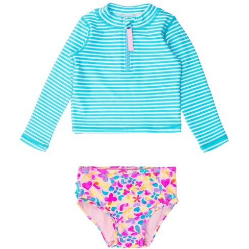Rufflebutts Baby/toddler Girls Upf50+ Long Sleeve Zipper Rash Guard 2 ...