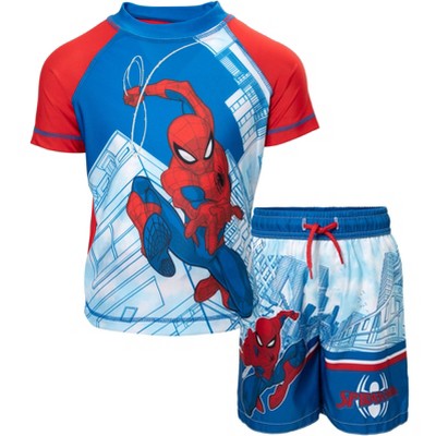 Marvel Spider-man Toddler Boys Rash Guard And Swim Trunks Outfit Set ...