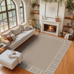 Striped Edge Washable Easy Jute Area Rug - Non-Slip Low-Pile Indoor ...
