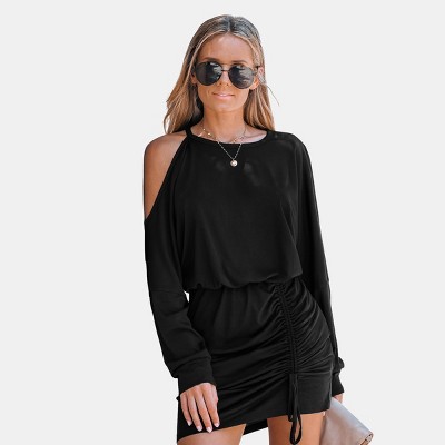 Women's Cutout Ruched Drawstring Mini Dress - Cupshe-s-black : Target