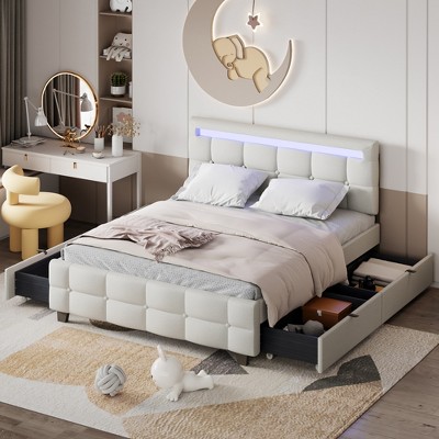 Queen Size Upholstered Platform Bed With Tufted Headboard, Beige ...