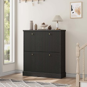 GarveeHome Shoe Cabinet with 3 Flip Drawers, Hidden Wooden Fluted Shoe ...