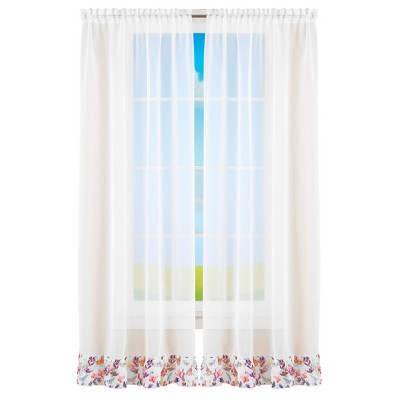 Collections Etc Ruffled Bright Butterfly & Flower Trim Window Drapes 84 ...