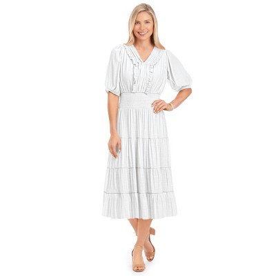 Collections Etc Smocked Waist & Ruffle Trim Short Sleeve Dress Medium ...