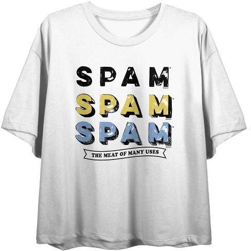 Spam Repeat Text Juniors White Crop T-shirt : Target
