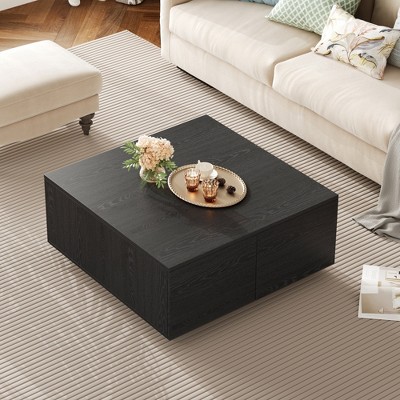 GDFStudio Smith 33.25" Square Coffee Table with 4 Drawers, Black : Target