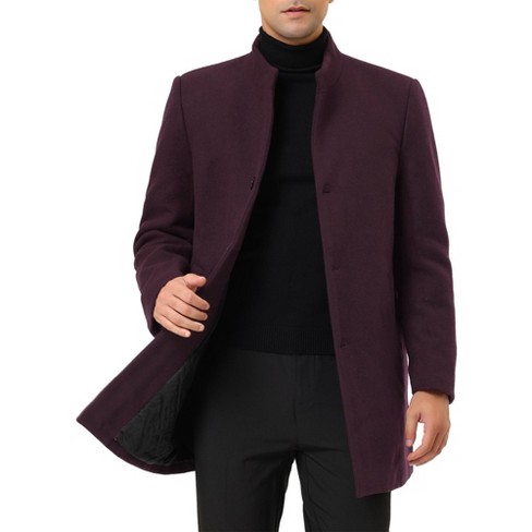 Lars Amadeus Men's Trench Coat Winter Stand Collar Single Breasted Wool ...