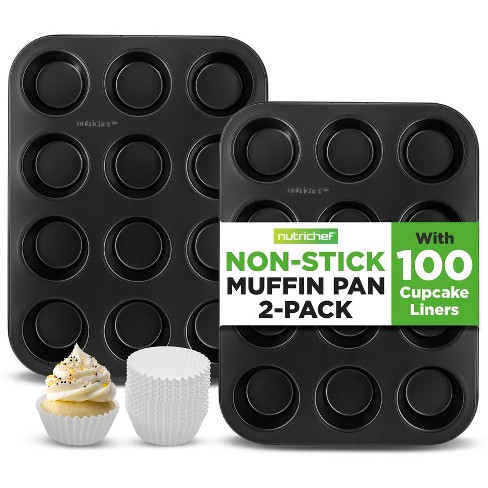 Nutrichef Non-stick 2-piece 12 Cup Muffin Pans With 100 Parchment ...