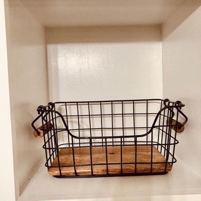 Iron And Mangowood Wire Fruit Basket With Handles Black - Threshold ...