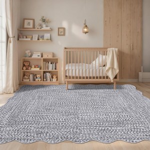 Modern Scalloped Braided Printed Area Rug, Indoor Non Slip Low Pile ...