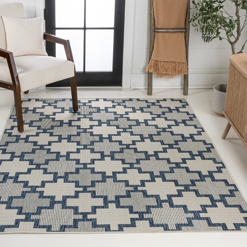 Cyrus Modern Geometric Tile Pattern Navy/cream 5 Ft. X 8 Ft. Indoor ...