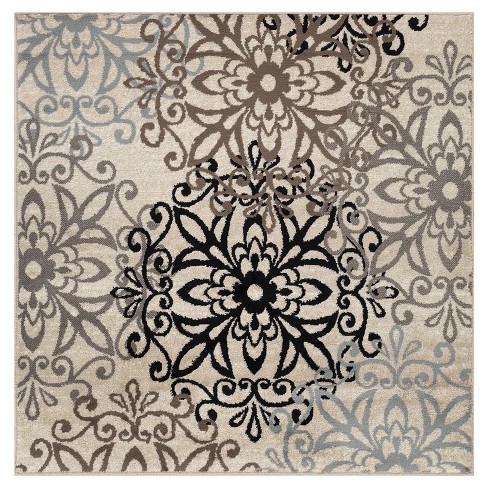 Modern Floral Scroll Indoor Runner Or Area Rug, 5'x5', Beige - Blue ...