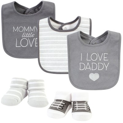 Hudson Baby Cotton Bib And Sock Set, I Love Grey, One Size : Target