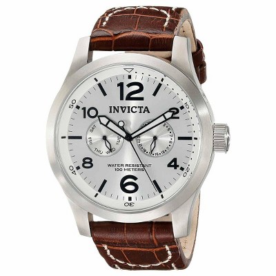 Invicta 0765 Men's I-force Silver Dial Brown Leather Strap Watch : Target