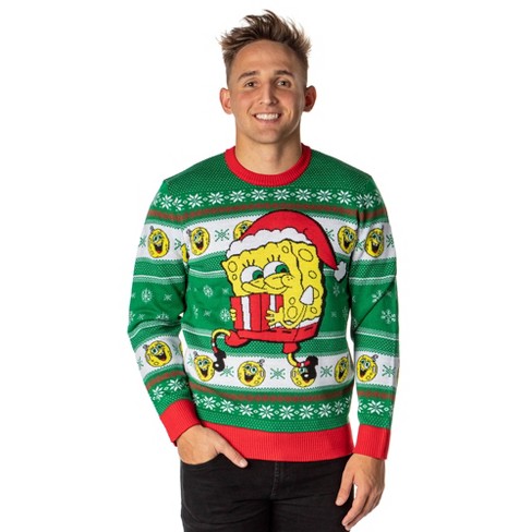 Spongebob Squarepants Men's Santa Spongebob Ugly Sweater Knit Pullover ...